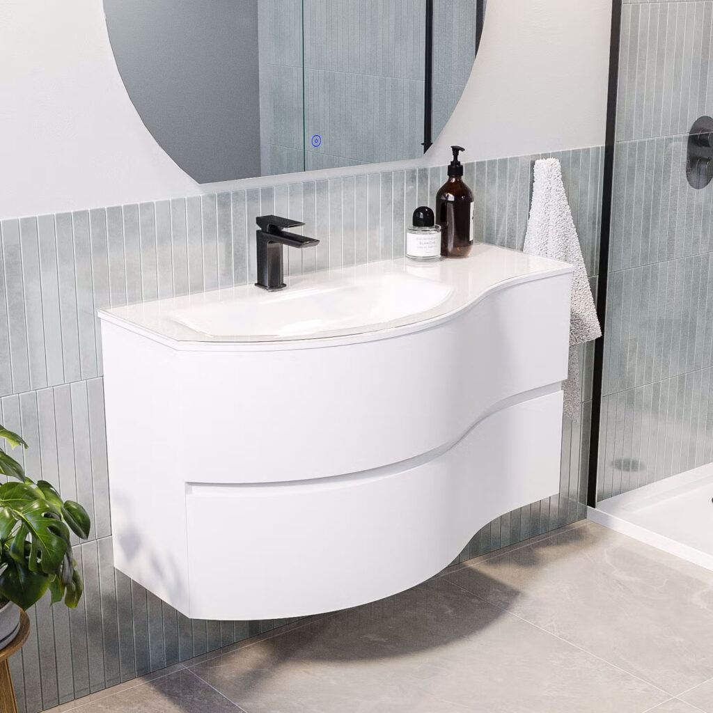 1000mm White Wall Hung Left Hand Curved Vanity Unit with Basin – Tulum ...