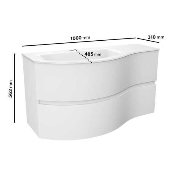 1000mm White Wall Hung Left Hand Curved Vanity Unit with Basin – Tulum ...